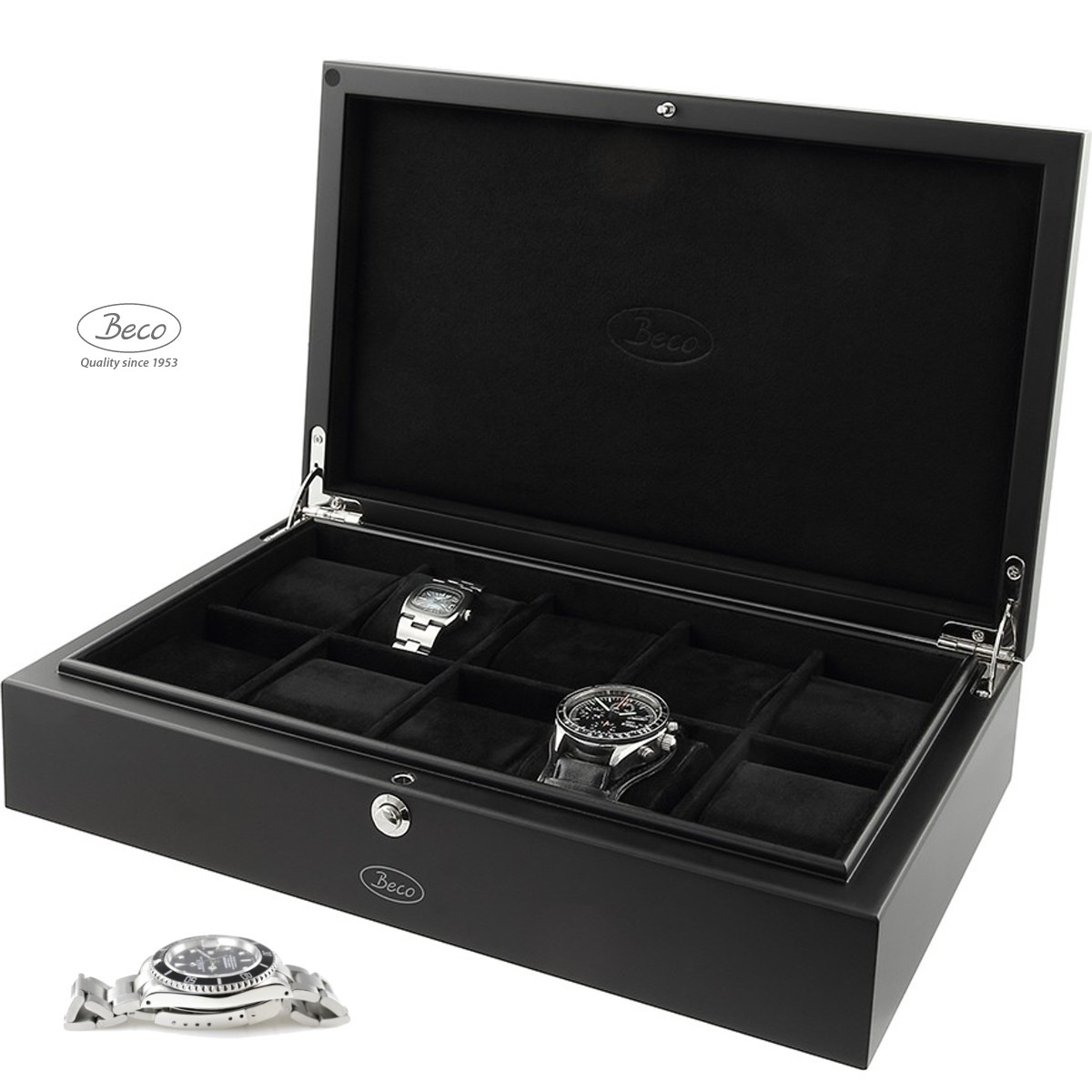 Uhrensammlerbox Beco PIANO CASTLE 10 Silk - Eine schwarze Uhrenbox ...