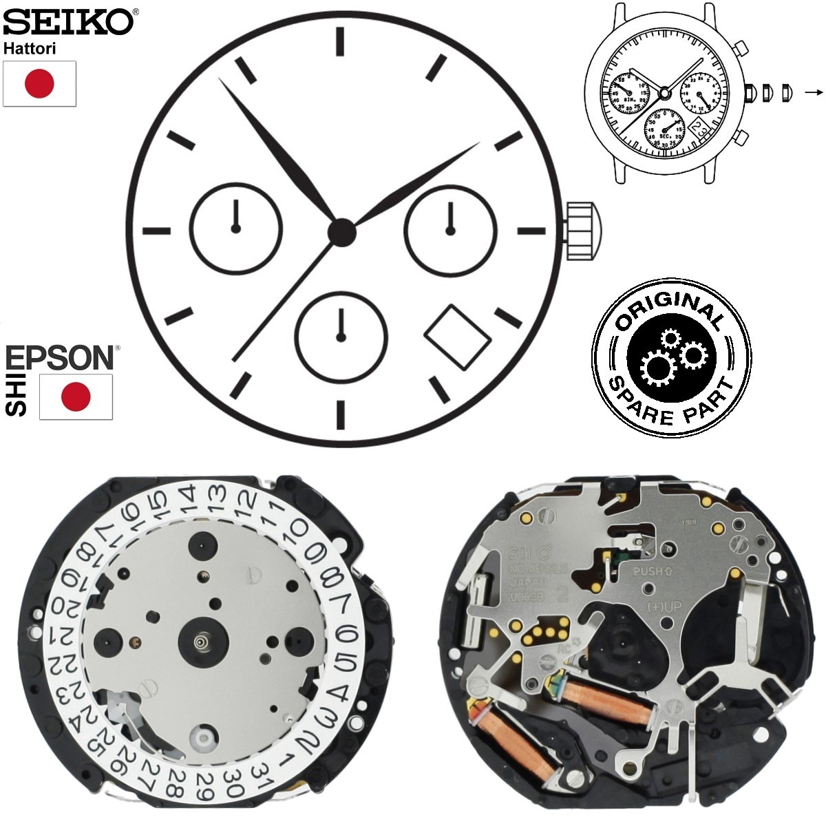 Hattori Quarz Chronograph Uhrwerk VD53 B TMI Seiko - Quarzwerke direkt ...