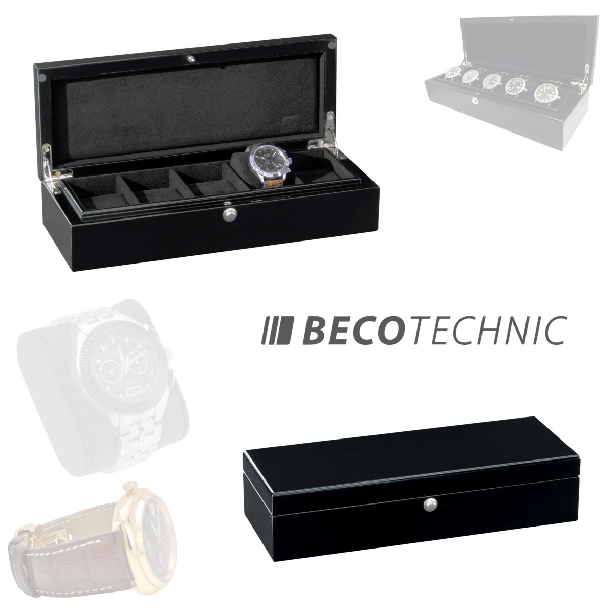 Uhrenbox Beco Technic Castle 5 schwarz matt zum Lagern von 5 großen ...