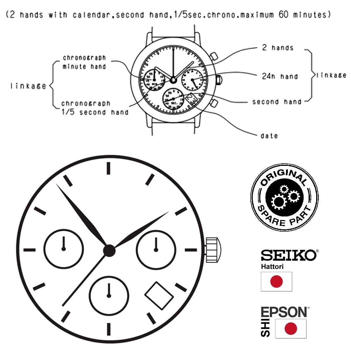 Chronographen Quarzwerk VK63 Japan Hattori Seiko TMI